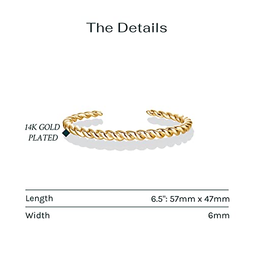 PAVOI Rhodium Plated Twisted Chunky Bangle Bracelet | 14K Gold Plated | Lightweight Everyday Jewelry (7, White Gold)