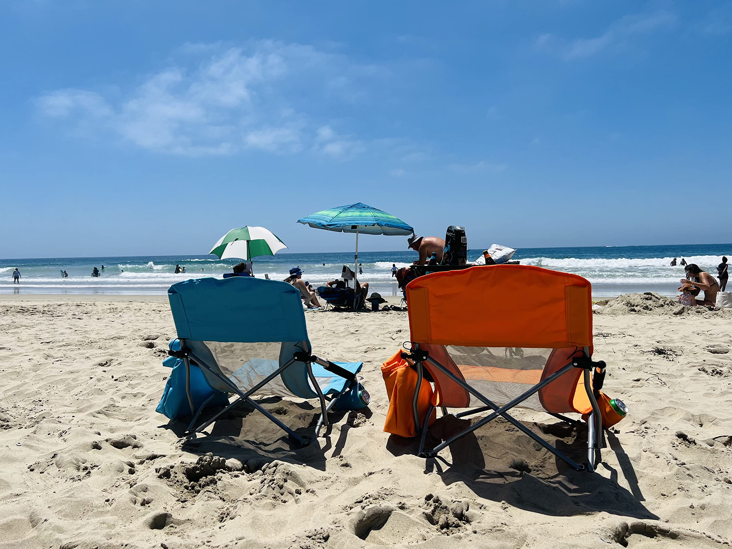 Funcode Low Beach Camping Folding Chair with Cooler bag,Heavy Duty Portable Chair with Carry Bag for Camping, Beach, Picnic, Barbeques, Sporting Event.(ORANGE-2)