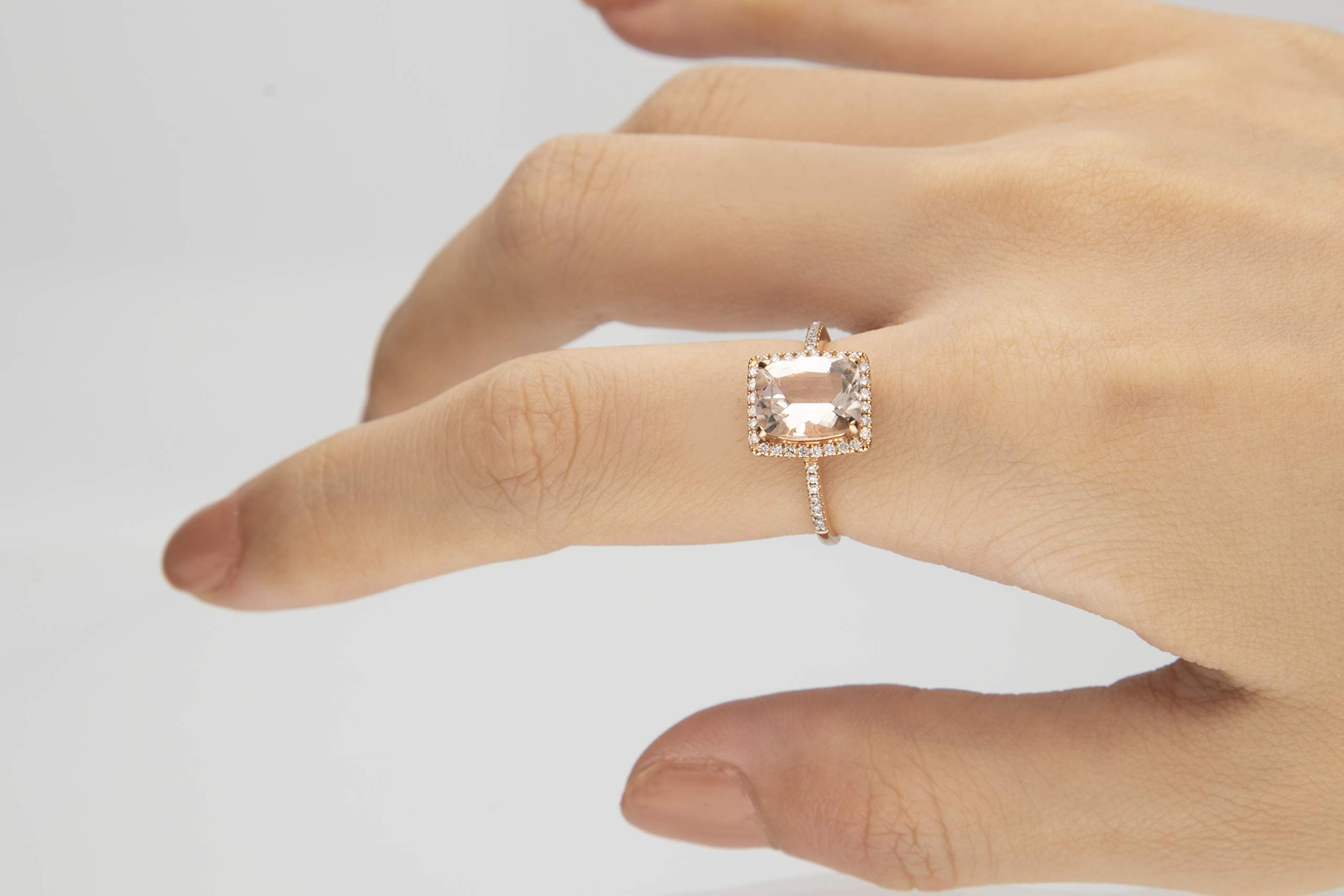 Gin & Grace 10K Rose Gold Genuine Morganite Ring with Diamonds for women | Ethically, authentically & organically sourced (Cushion-cut) shaped jewelry for her | Morganite Ring for women