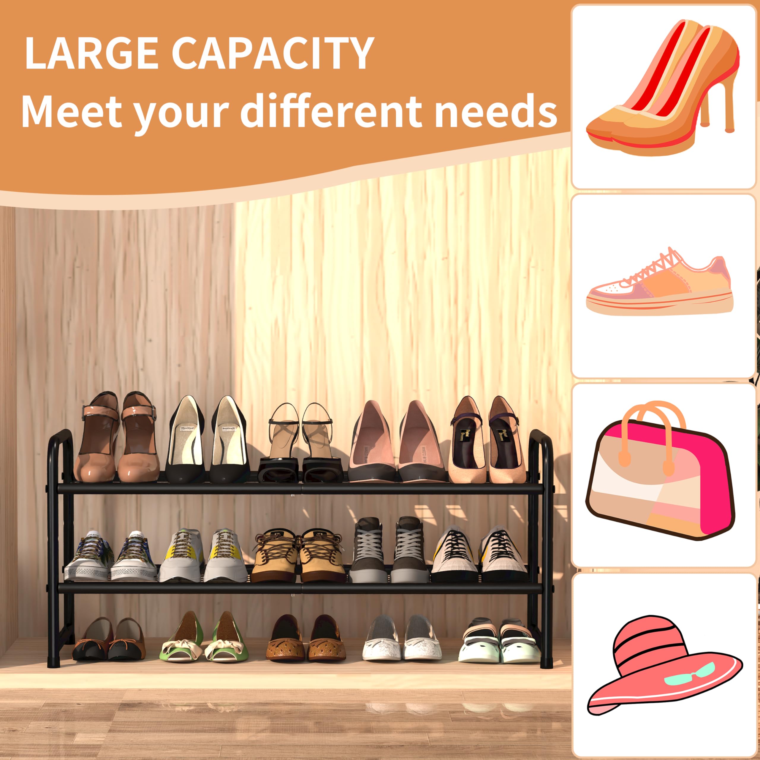 GEORIS Stackable 2-Tier Shoe Rack, Space-Saving Shoe Shelf Organizer for Closet, Entryway, Hallway, Bronze