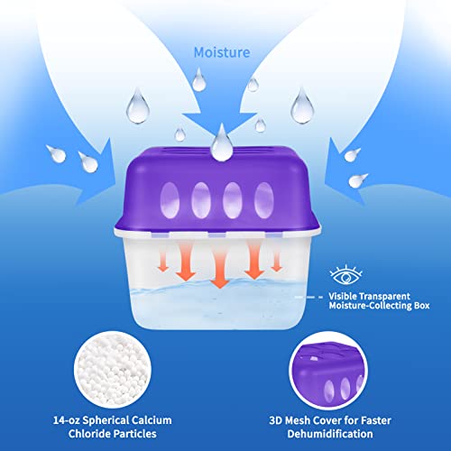 Vacplus Moisture Absorbers, Reusable Dehumidifiers for Closet, Moisture Absorbers for Rooms with Visible Dehumidification, Humidity Absorber Boxes & Odor Removers, 14OZ, 4 Pack (Lavender Scent)