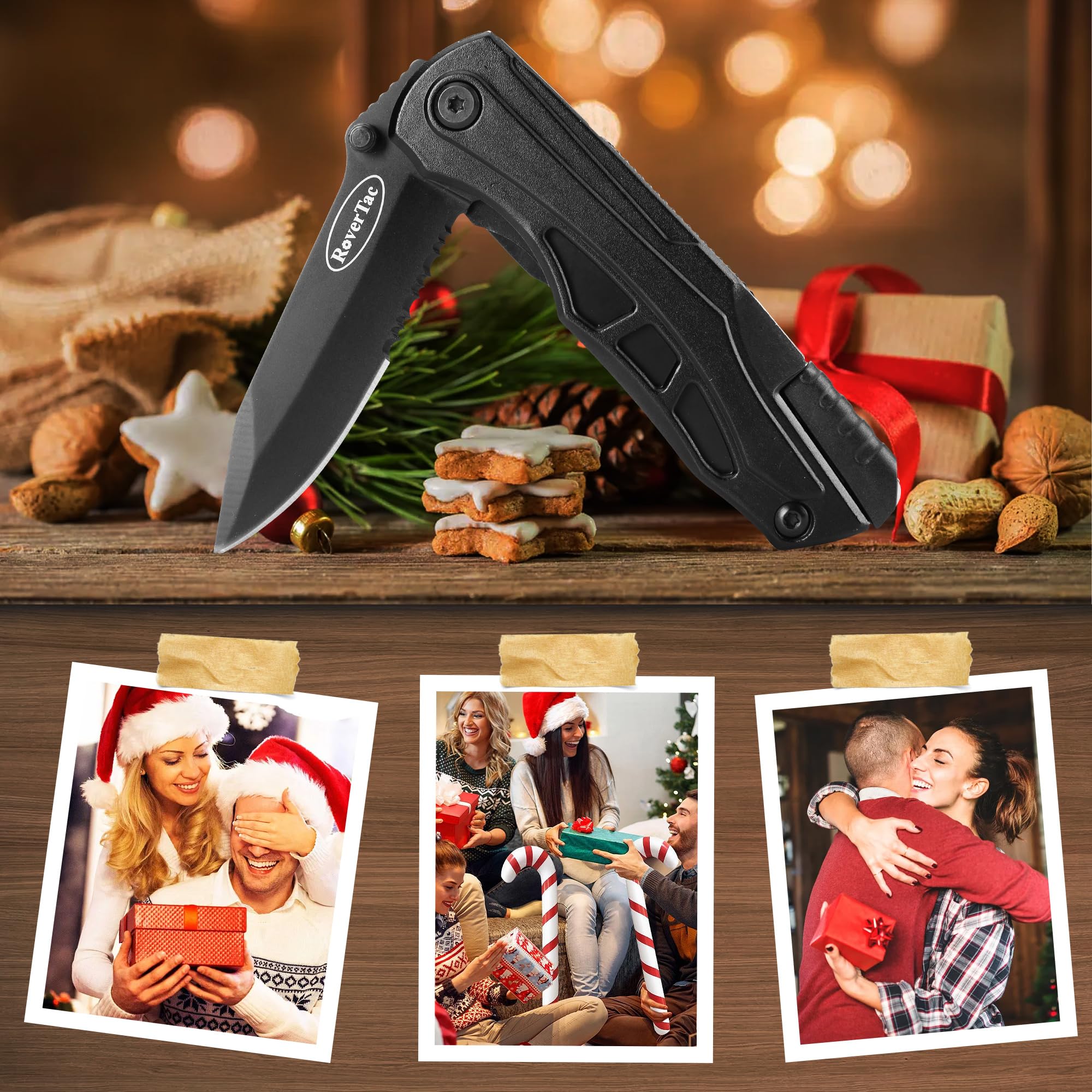 RoverTac Pocket Knife Multi Tool Tactical Knife Multitool Knife with Scissors Bottle and Can Opener Fire Starter Whistle Screwdriver Perfect for Camping Hiking Survival Christmas Gifts for Men Dad