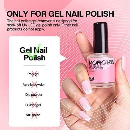 Morovan Gel Polish Remover Kit - Gel Nail Polish Remover Set with Latex Tape Peel Off Liquid with Cuticle Pusher Peeler Cuticle Oil Nail File Cleaner Quick & Easy No Need for Foil Soaking Or Wrapping