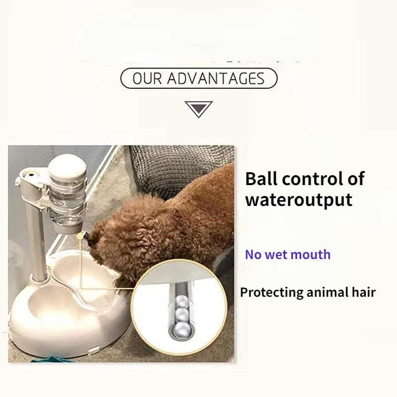Pet Standing Water Dispenser Bowl- Multifunctional Automatic No Drip Water Bottle 24oz Food Feeder with Adjustable Height for Cats Dogs (Whole Set)
