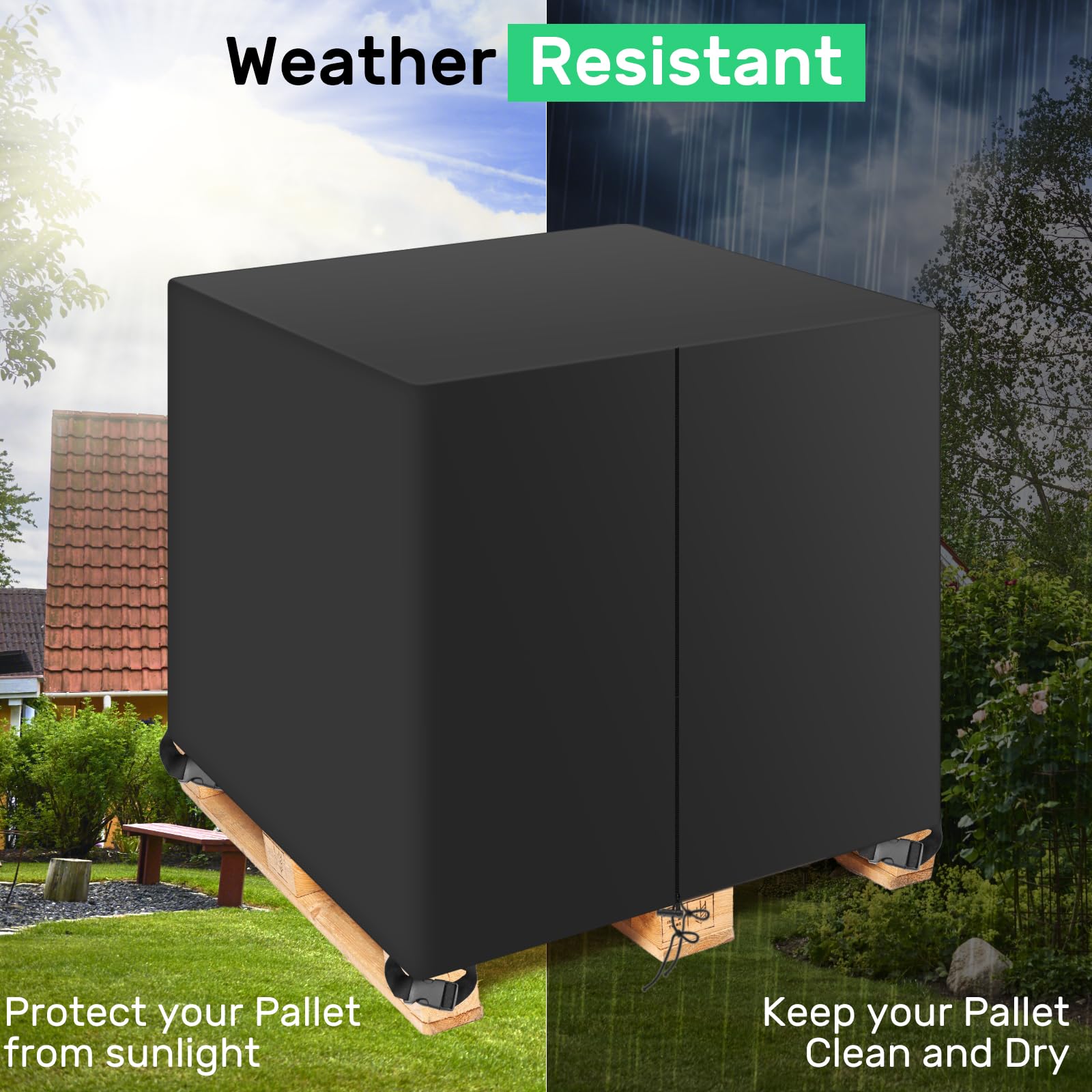 Nathdy zipper 600D Heavy Duty Black Pallet Cover | Pallet Covers Fits Large Pallets Up to 48" x 60" x 48" | Waterproof,Weather Resistant, Anti-UV, with Adjustable Velcro Strap