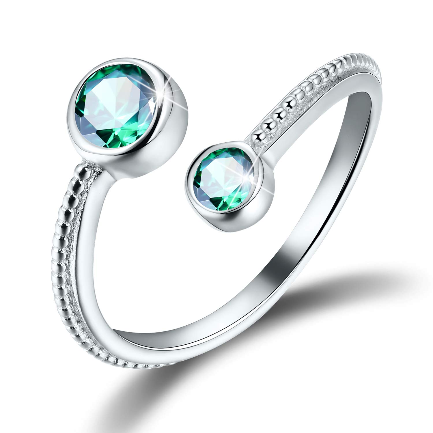 Esberry 925 Sterling Silver Birthstone Adjustable Rings January Birthstone Birth Month Open Rings Birthday Gift for Teen Girls Women