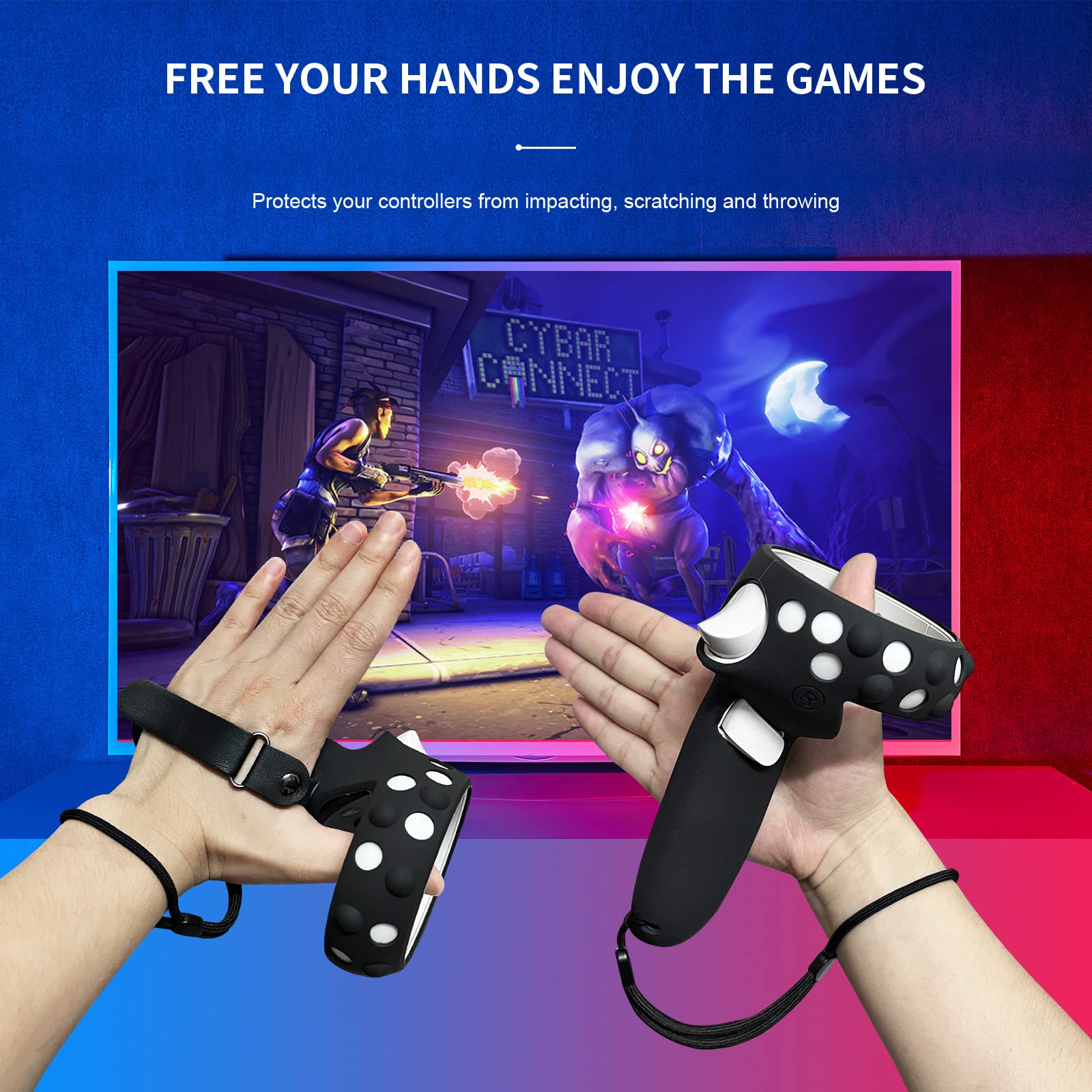 EKEMOND Upgraded Controller Grips for Oculus Quest 2 Accessories, Anti-Throw Hand Strap with Battery Opening, Knuckle Strap, Extended Silicone VR Grips Cover Protector for Meta Quest 2