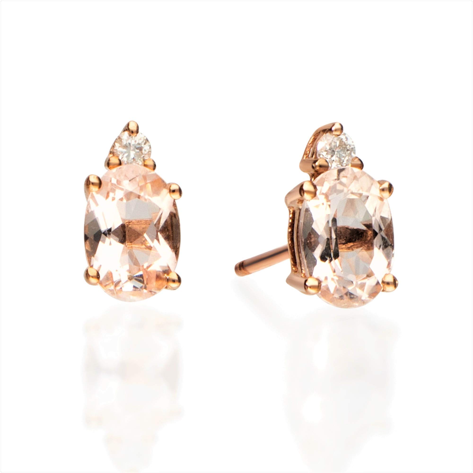Gin & Grace 10K Rose Gold Genuine Morganite Earrings for women | Ethically, authentically & organically sourced (Oval-cut) shaped Morganite hand-crafted jewelry for her | Morganite Earrings for women