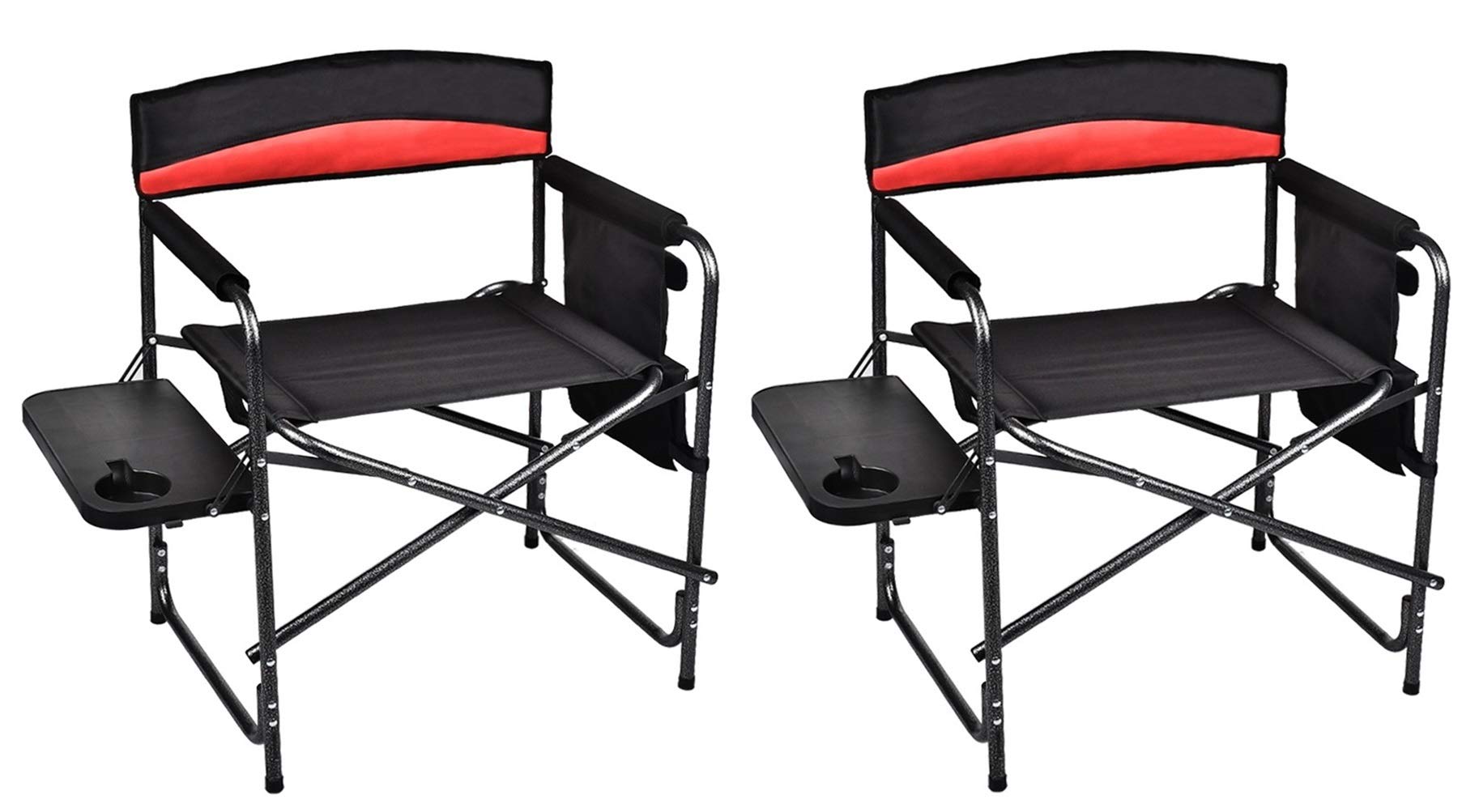 Grepatio Portable Folding Camping Chairs Set of 2, Aluminum Frame Director Chairs with Side Table, Cup Holder, Carry Handle - Supports 330LBS