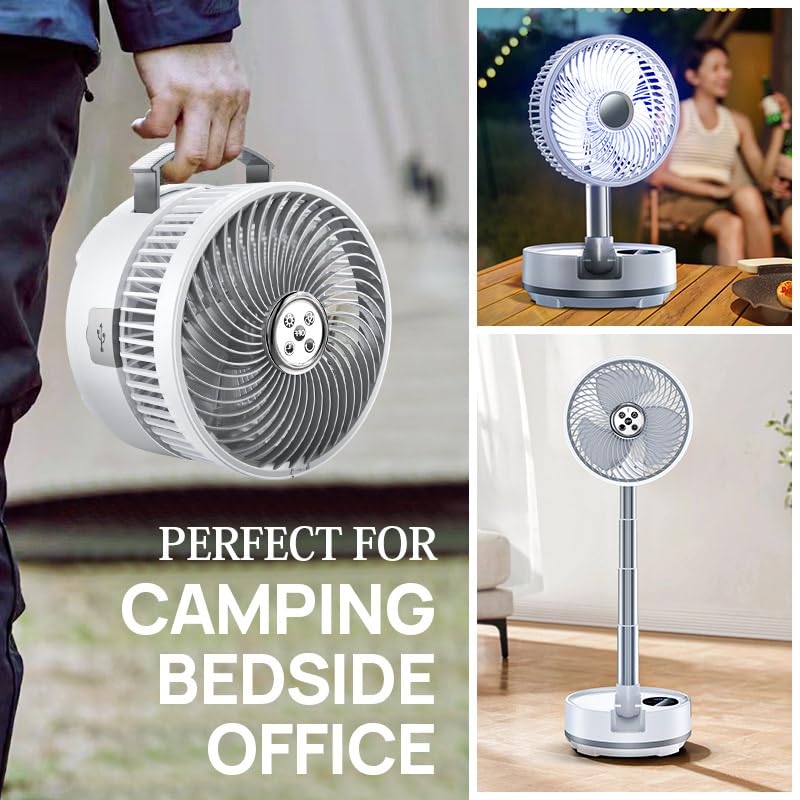 Onnilife 8 inch Portable Fan-Battery Operated Fan, Oscillating Rechargeable Fan with 20000mAh, Remote Control LED Lights, 72HR Run Time, Outdoor Portable Foldable Fan for Camping&travel (White