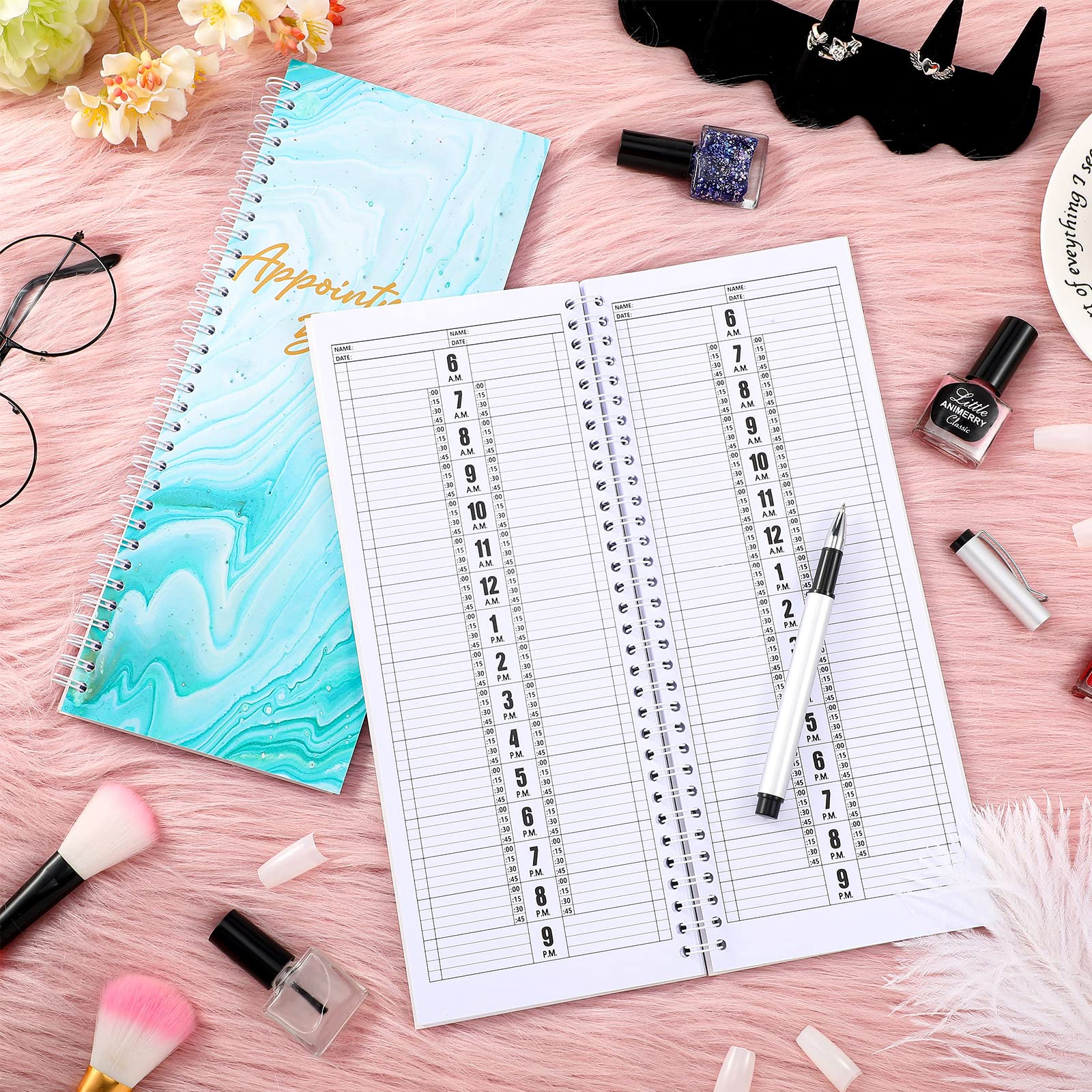 Gersoniel 2 Pieces Undated Appointment Book Schedule Day Planner Salon Appointment Book 2024 Hairstylist Weekly Appointment Planner for College Office Home Schedule Supplies, 11.2 x 4.5 Inches