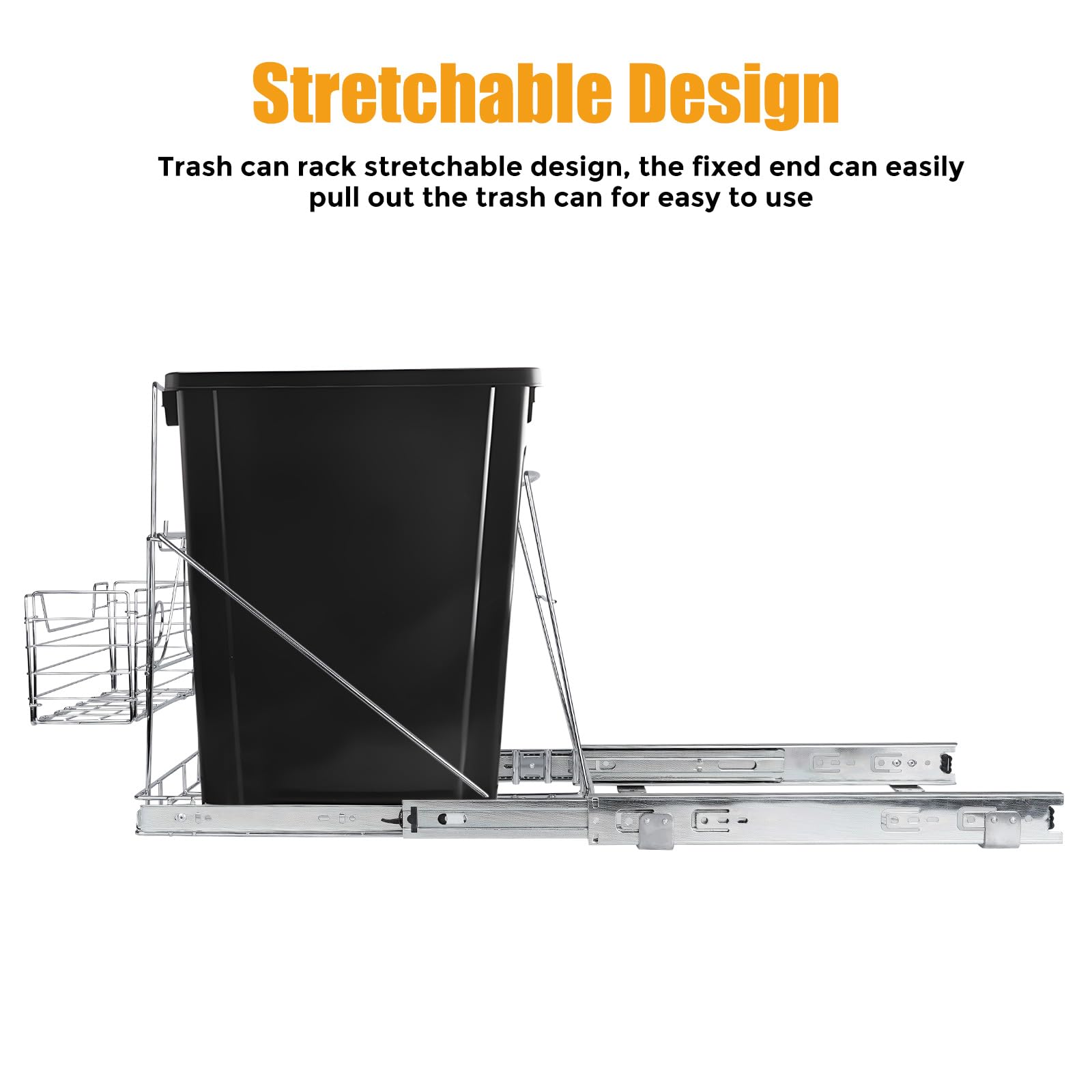 Under Cabinet Pull Out Trash Can Kit – Adjustable Shelf Removable Front Basket for Garbage Bag Storage, Under Sink Trash Can Pull Out for Kitchen Fits 7-12 Gallon Bins (Trash Can Not Included)