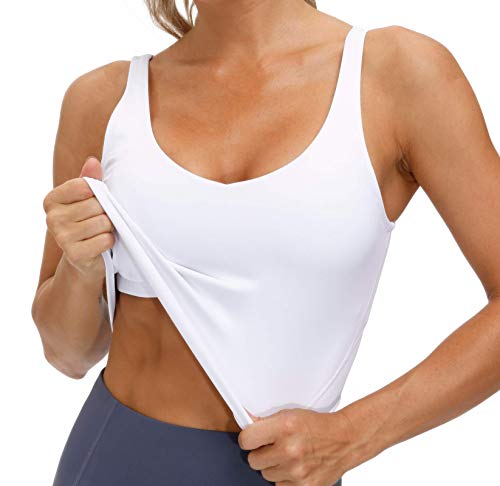 Women’s Longline Sports Bra Wirefree Padded Medium Support Yoga Bras Gym Running Workout Tank Tops (White, Small)