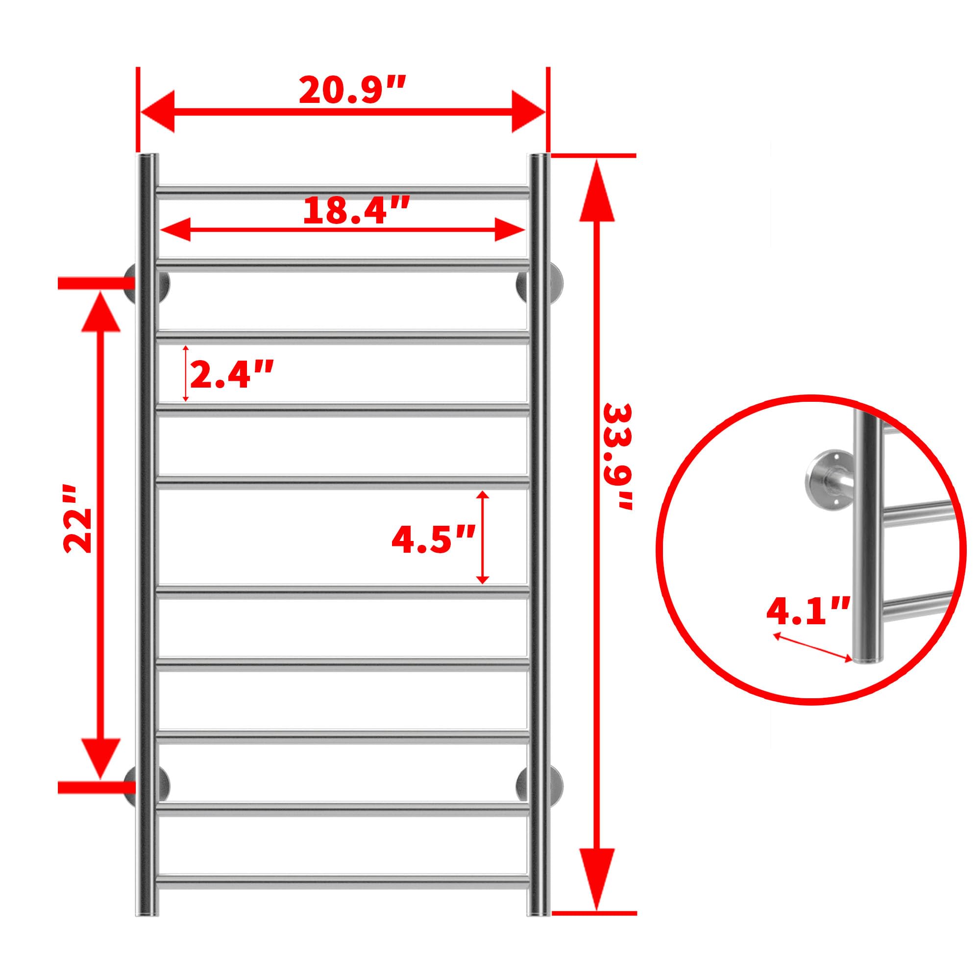 Towel Warmer Rack, 10 Bars Wall Mounting Towel Warmers for Bathroom, Aluminum Heated Towel Rack Towel Heater Plug-in Heated Towel Rack Silver 20.90in