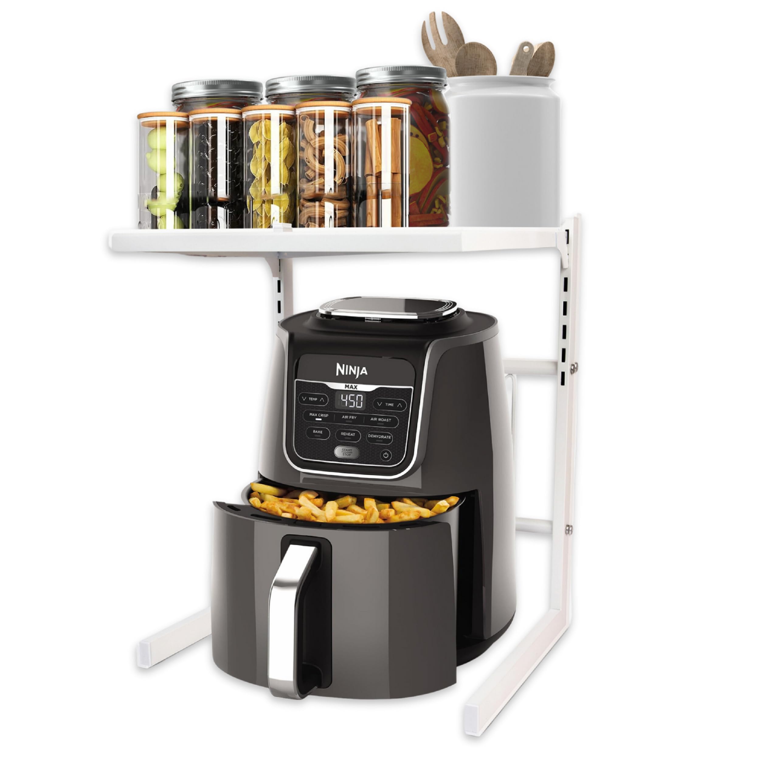 Griddle Buddy Kitchen Organization Storage Rack, 33 lbs Capacity, Carbon Steel, Powder Coating, 41.5 x 33.0 x 25.0 inches, White