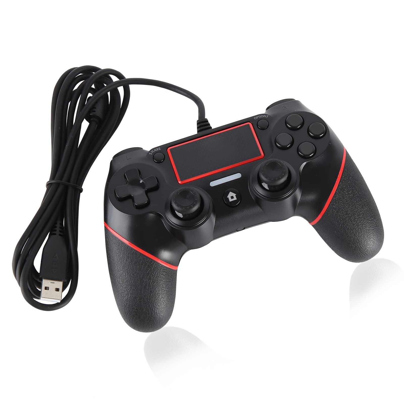 GURKSKY Replacement for PS4 Controller, Wired Joystick for Ps4/Pro/Slim/PC, Gamepad with Dual Vibration and LED Indicator, 2 Meters Cable, Red Line