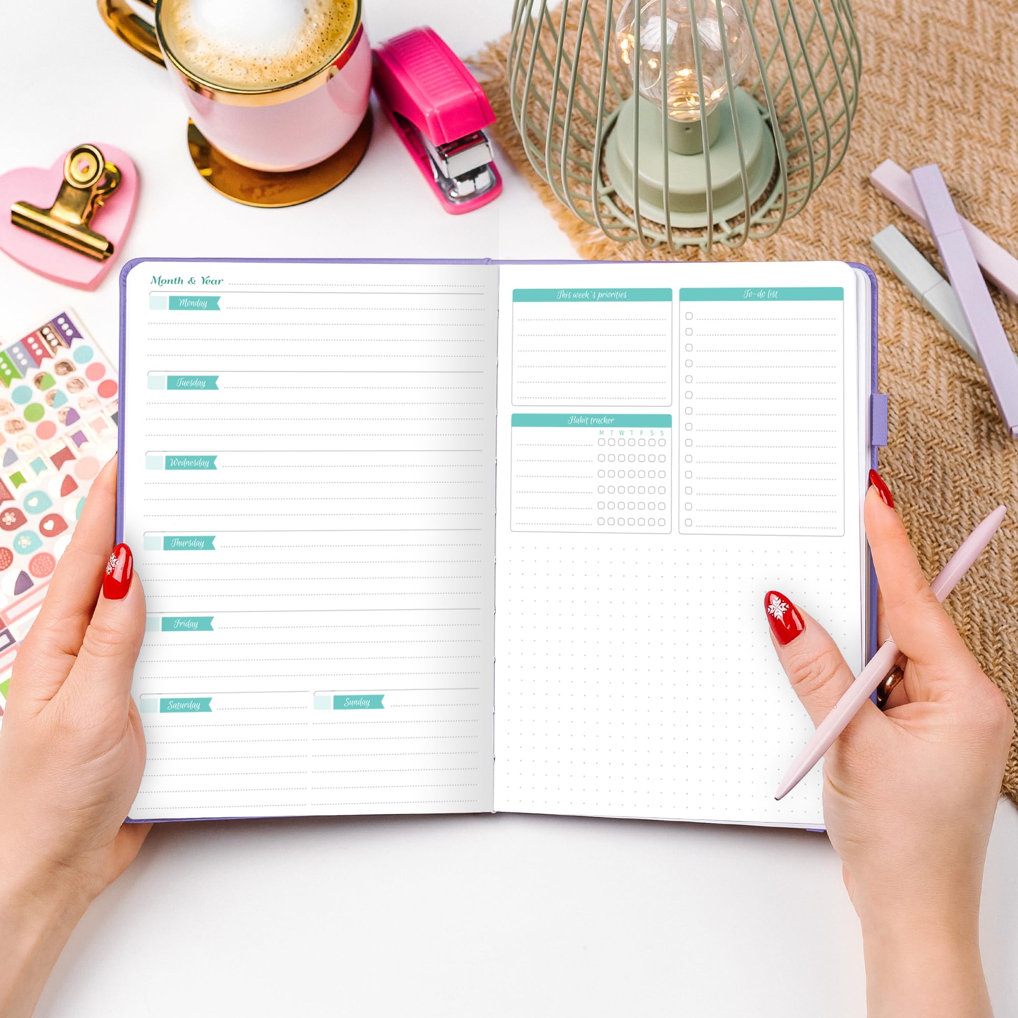 GoGirl Planner Agenda – Colorful Undated Monthly & Weekly Organizer for Women, Journal for Time Management & Productivity (Lavender)