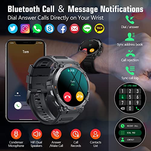 Smart Watches for Men,1.39โ Military Grade Waterproof Fitness watches with Bluetooth(Answer/Make Call) ,Smartwatch for Android and iPhone Compatible, with Heart Rate, blood pressure, body temperature