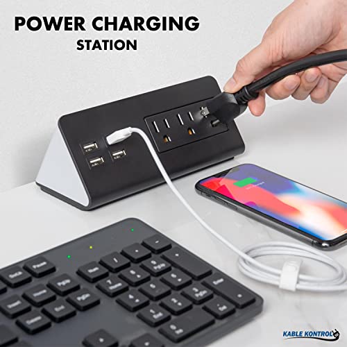 Kable Kontrol Desk Clamp Power Strip with 4 USB Ports, Desk Edge Power Charging Station, 3 Power Outlets, Fast Charger, Easy Installation for Home, Offices, Hotels β 4.9 Ft, Black