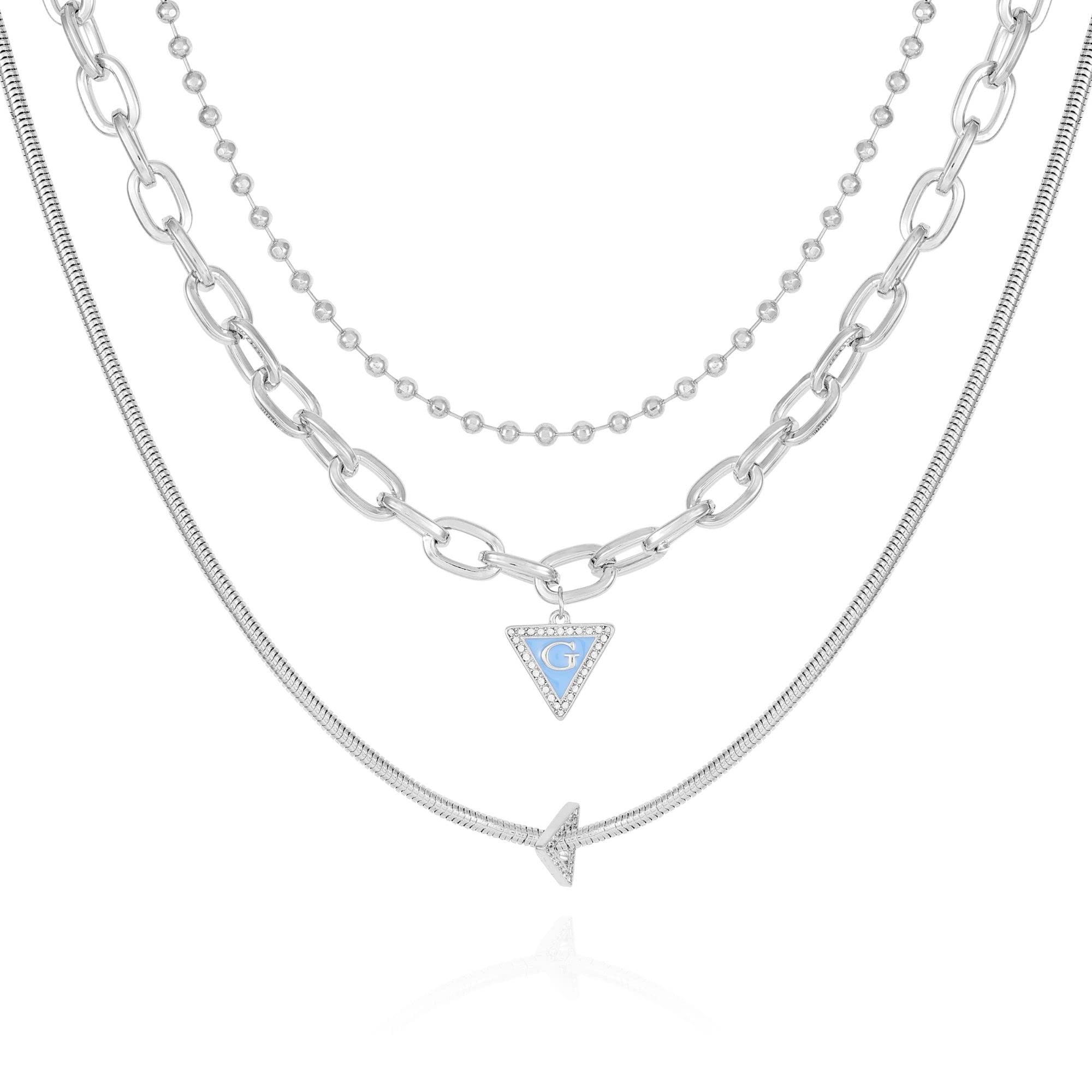 GUESS Silvertone 3-Piece Mixed Chain Choker Necklace Set