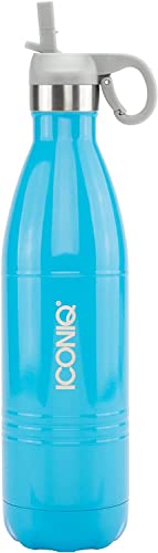 ICONIQ Stainless Steel Vacuum Insulated Water Bottle with Pop Up Straw Cap | 25 Ounce | Gloss Blue + Purple