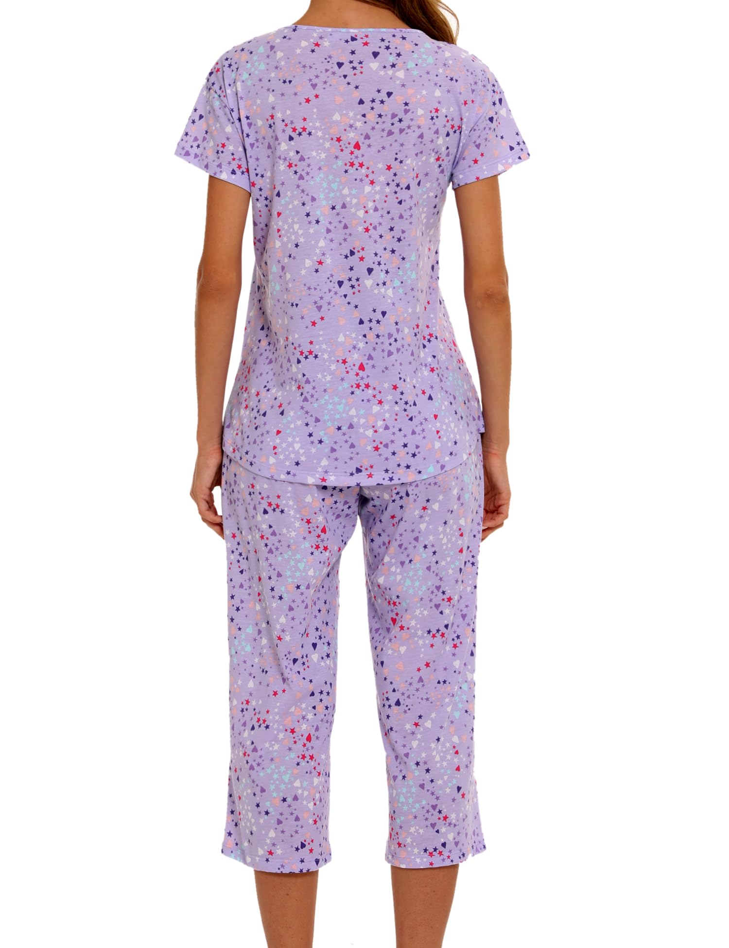 ENJOYNIGHT Women's Pajama Sets Cotton Sleepwear Tops with Capri Pants Summer Pjs (PU, X-Large)
