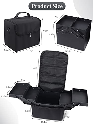 Large Nail Supply Organizers and Storage for Nail Tech, 4 Trays Nail Polish Organizer Travel Bag, Makeup Train Case Professional for Crafter Tools, Cosmetologist, Makeup Tools Organizer Case (Black)