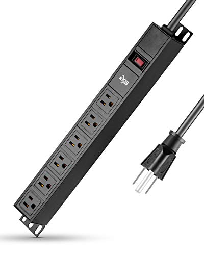 KMC 6-Outlet Metal Power Strip Surge Protector, Metal Mounting Brackets, 6 Foot Extension Cord, 1800 Joules, 125V/15A, Black