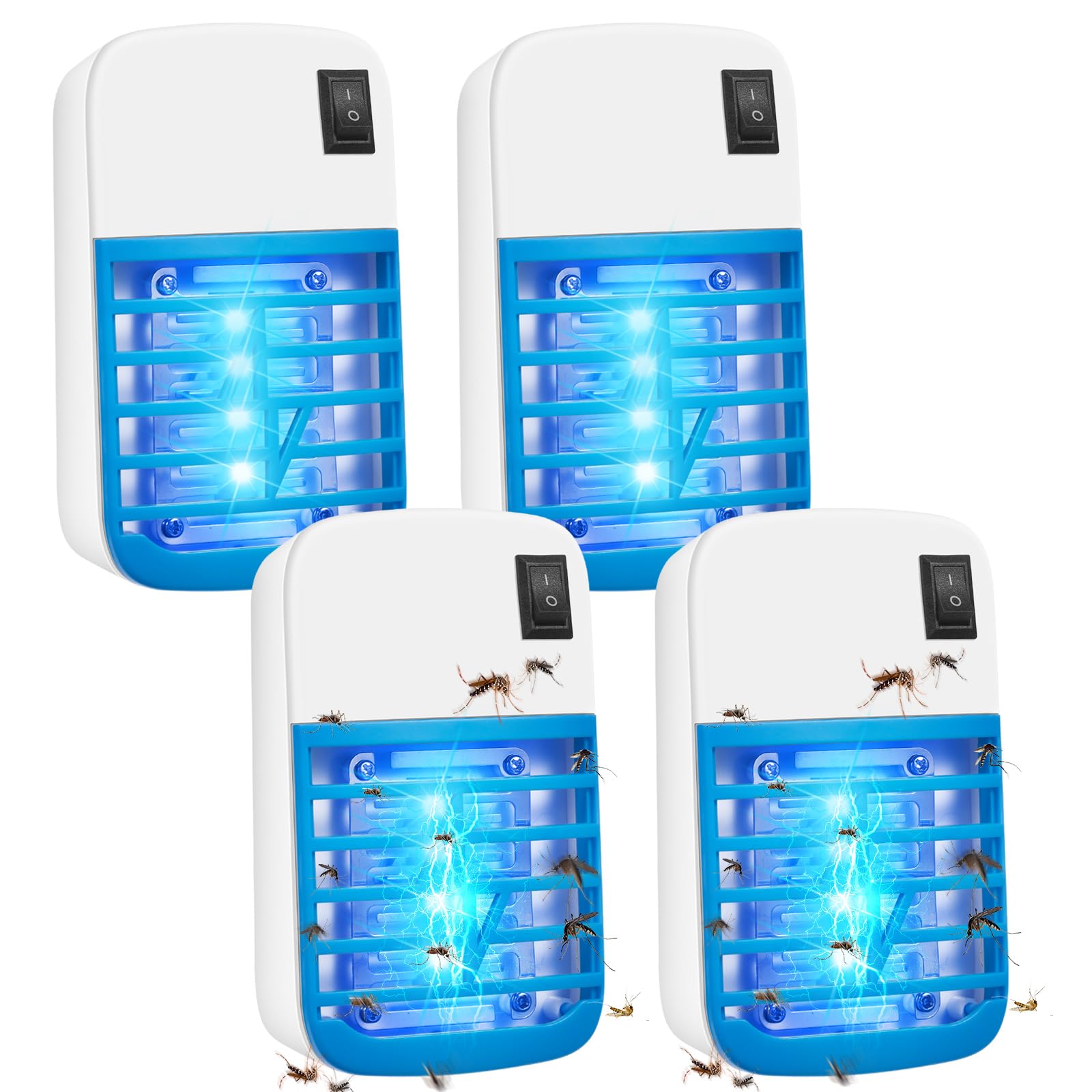 JLLOM 4Pack Bug Zapper Indoor Plug in Electronic Mosquitoes Trap Zapper with Blue Lights Electric Portable Home Insects Zapper for Office,Home,Kitchen,Bedroom,Living Room,Baby Room