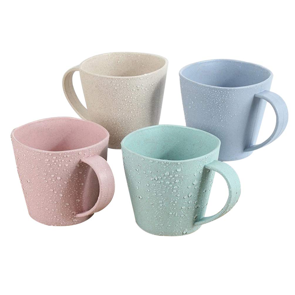 Hemoton 4pcs Wheat Straw Water Mug Unbreakable Water Cup Drinking Cup Camping Tea Beverage Mug Bathroom Cups for Water Coffee Milk Juice Tea Random Color