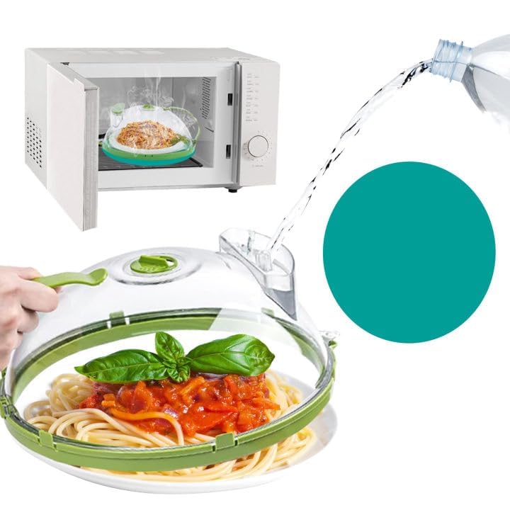 Microwave Splatter Cover with Steamer, Microwave Cover with Water Steamer, Clear Microwave Cover and Silicone Pad for Food, Adjustable Vented Splatter Guard with Handle, Home Kitchen Gadgets