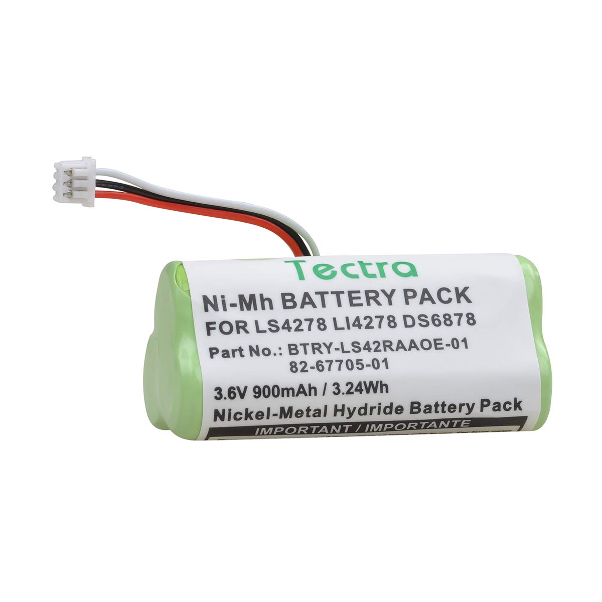 Tectra 2-Pack Replacement Battery for Motorola Symbol LS4278 LS-4278 LS4278-M LI4278 DS6878 82-67705-01 BTRY-LS42RAAOE-01 K35466 Cordless Bar Code Scanner (900mAh, 3.6V, NI-MH)