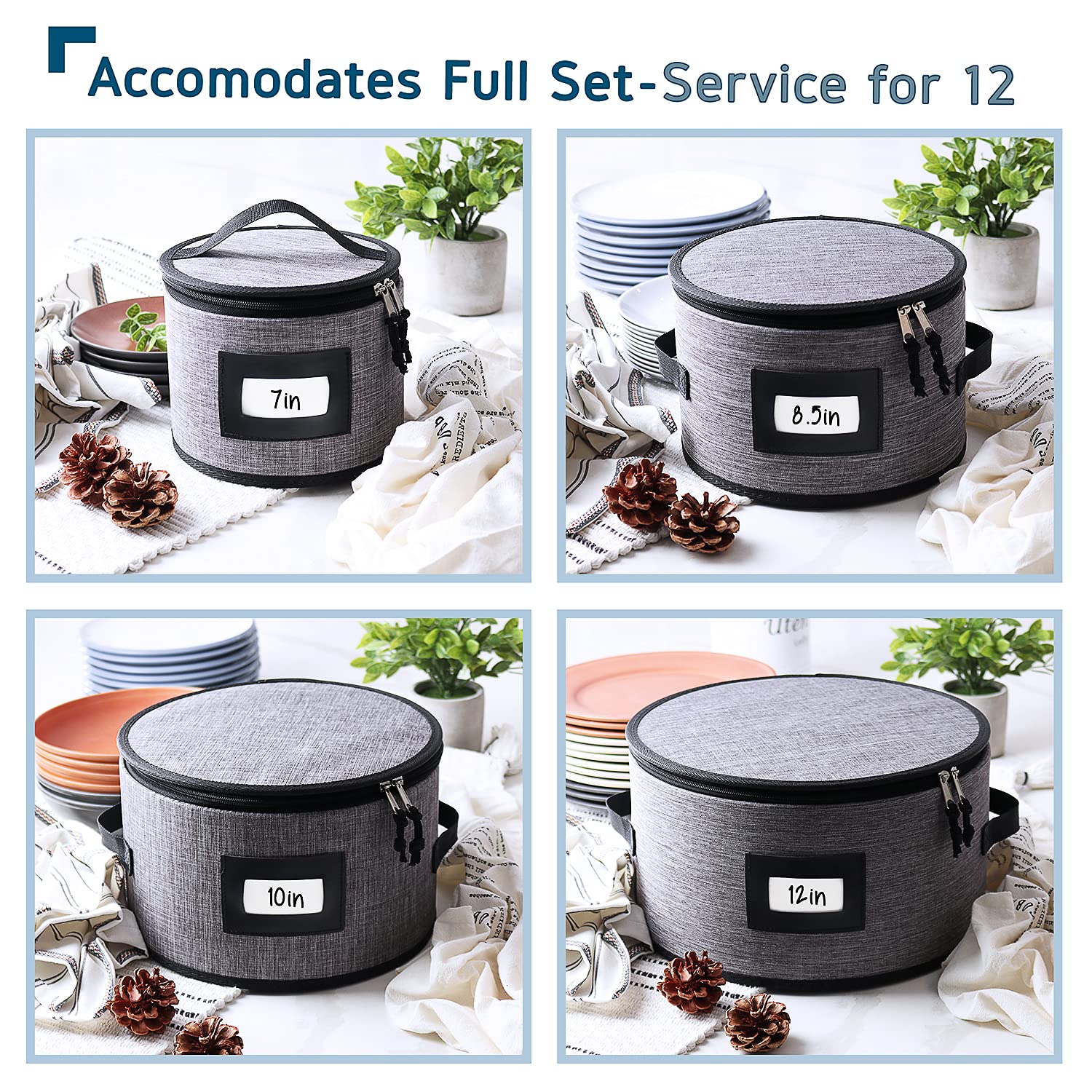 Fine China Storage Containers Hard Shell β 5 Piece Dish Storage Containers, Quilted and Stackable Mug Storage and Plate Storage Containers, Dish Organizer with Dividers for Moving and Seasonal Storage