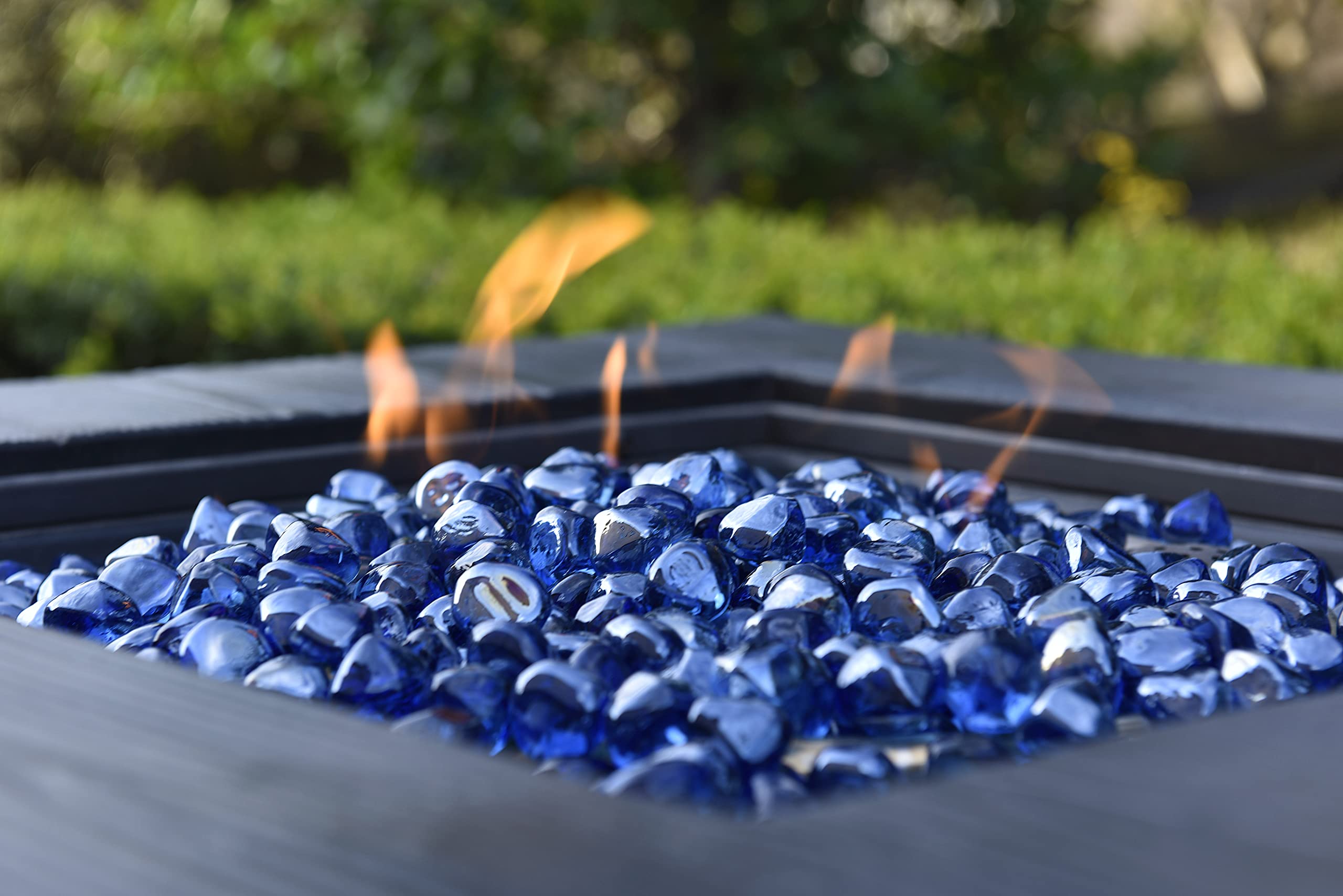 Kinway 20lbs Fire Glass Diamonds Blue Fire Pit Glass 1 Inch Fire Glass Rocks for Fire Pit Fireplace - Cobalt Blue