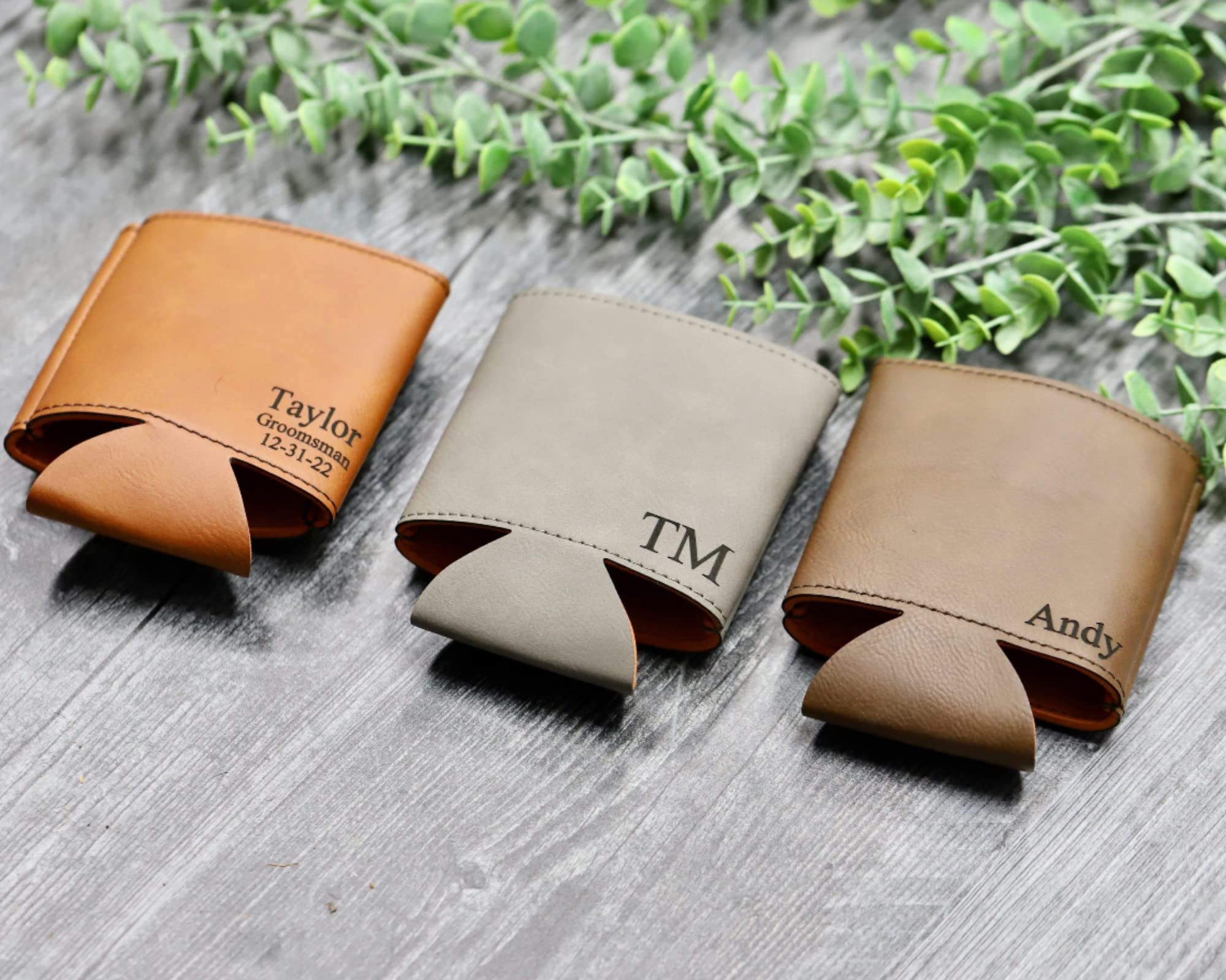Groomsmen Can Cooler Holder, Groomsmen Gifts Personalized, Engraved Can Cooler, Beer Can Holder, Groomsmen Proposal, Groomsman Gift Ideas (Raw Hide)