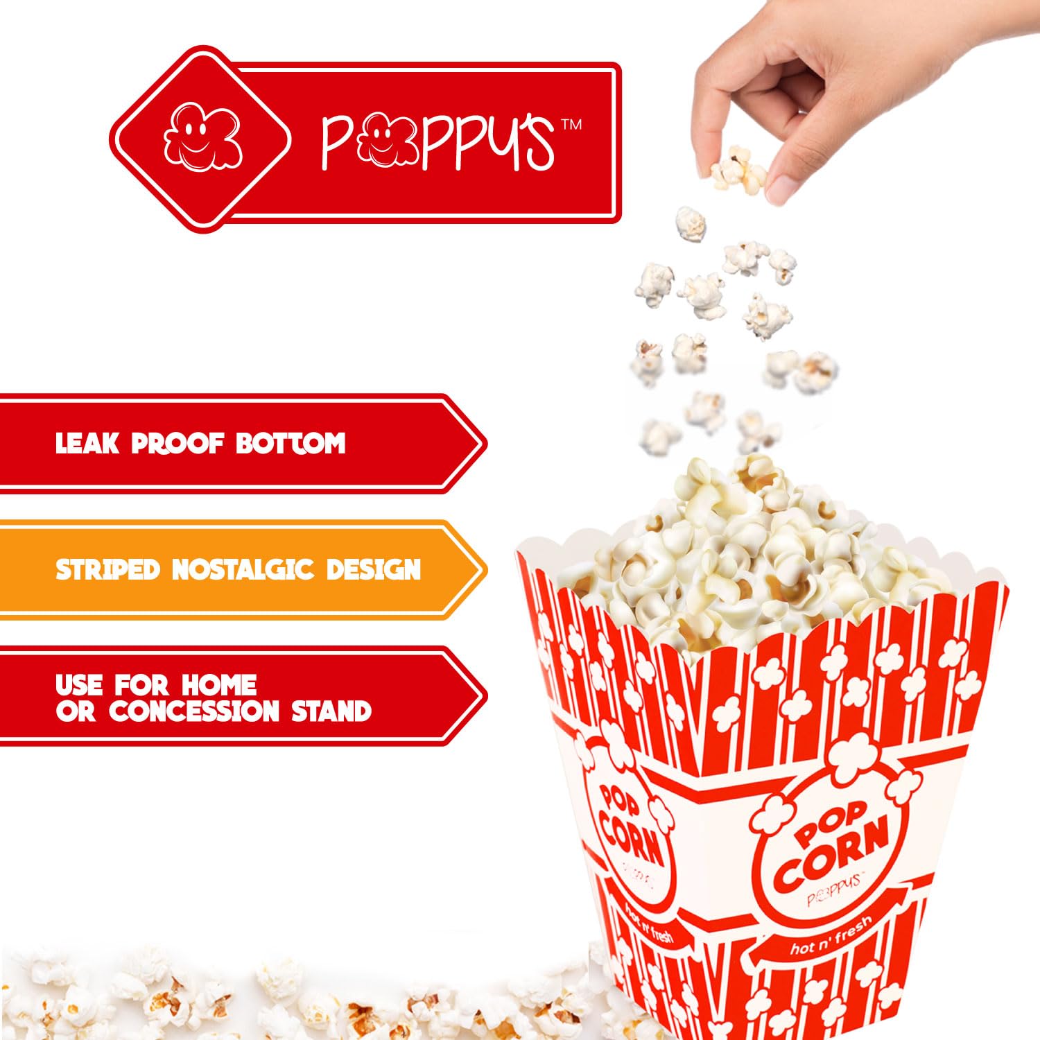 Poppy's Small Popcorn Boxes β 40 Pack 30 Oz Concession-Grade Popcorn Buckets, Popcorn Machine Accessories for Popcorn Bars, Movie Nights, Concessions