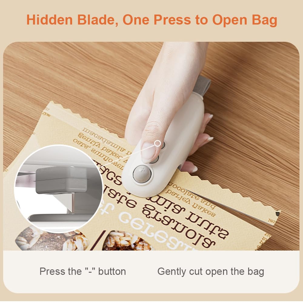 Mixblu Rechargeable Mini Bag Sealer, 2 in 1 Portable Snacks Heat Seal Machine with Cutter and Magnet for Plastic Mylar Bag