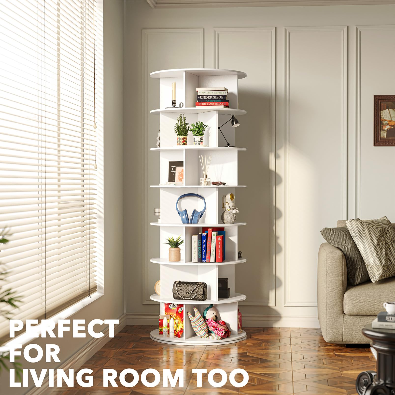SpaceAid Cross Style 7-Tier Rotating Shoe Organizer, Spinning Shoe Rack Tower, 360 Display Lazy Susan Storage, Handbag Rotate Tower Closet Organization (Modern Style, White)