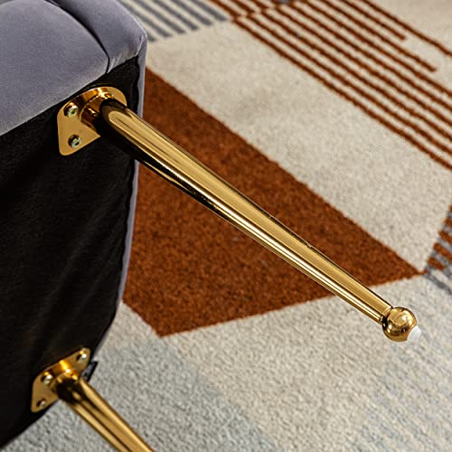 KINWELL Upholstered Dining Chairs Set of 2, Modern Accent Side Chair with Tufted Back and Pull Handle, Velvet Armchair Desk Chair with Gold Metal Legs for Living Room, Home Office,Vanity (Gray)
