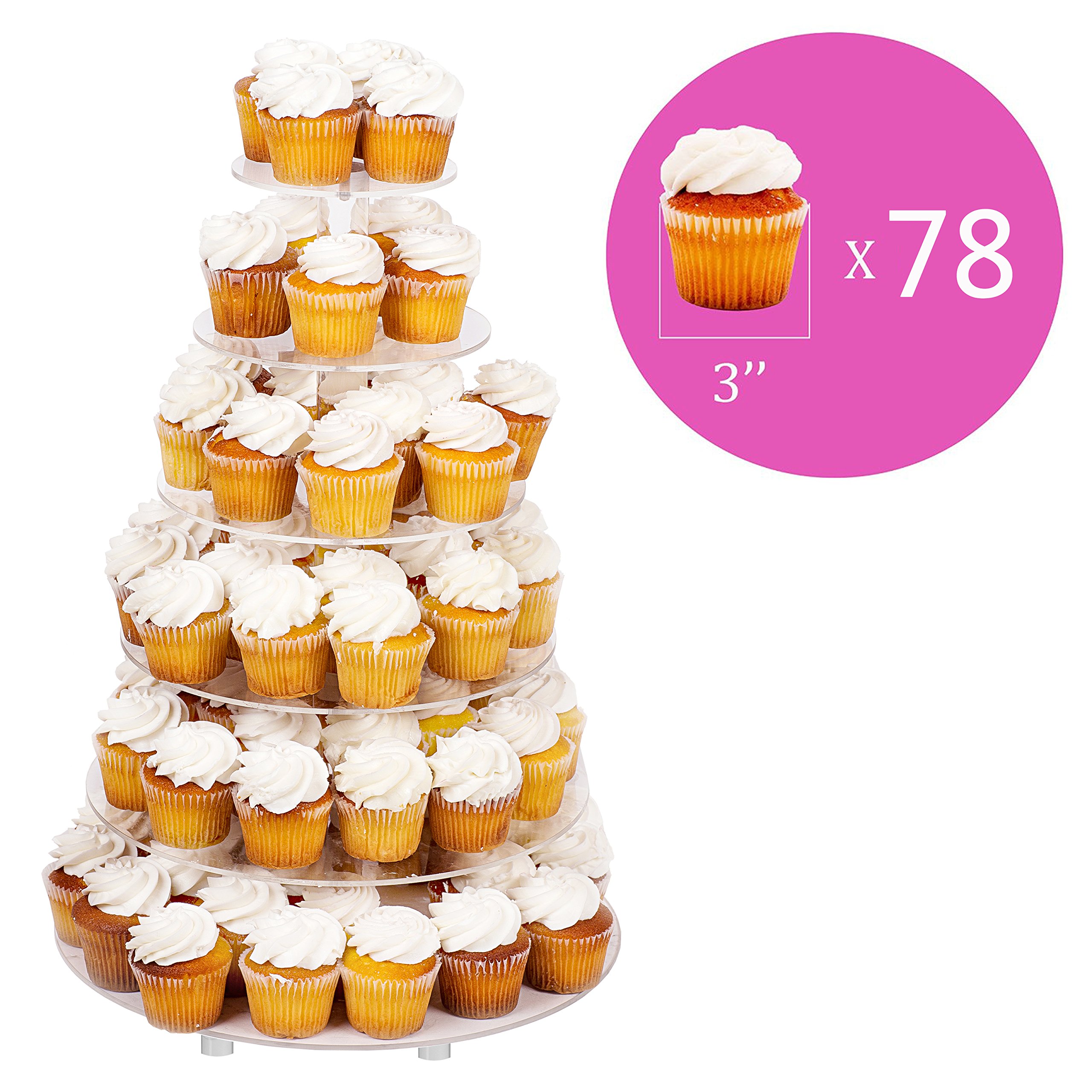 Jusalpha® Large 6-Tier Acrylic Glass Round Wedding Cake Stand- Cupcake Stand Tower/Dessert Stand- Pastry Serving Platter- Food Display Stand (Large with Rod Feet) (6RF)