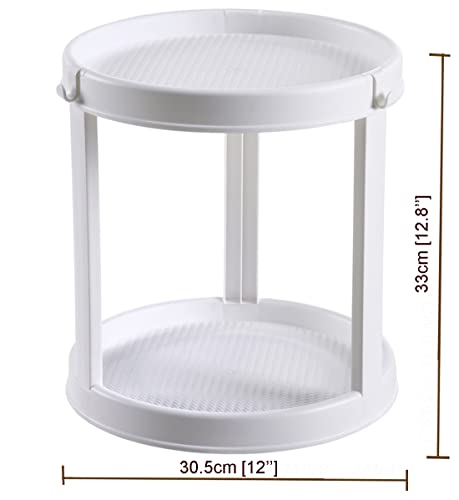 Fineget Large Rotating Lazy Susan Spice Rack Organizer 2 Tiers Countertop Shelf Turntable Spinning Storage Cabinet Plastic Shelves for Kitchen Bathroom White