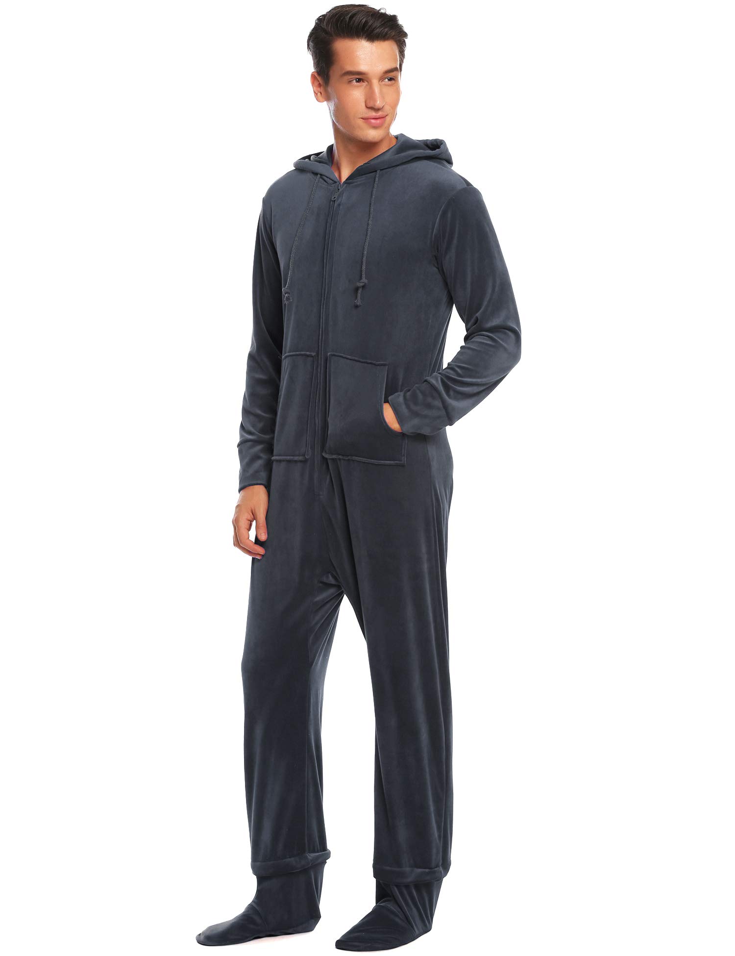 Ekouaer Men's Solid Onesie Jumpsuit One Piece Footed Pajamas Playsuit Dark Gray