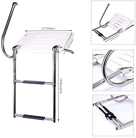 YaeMarine 2 Steps Boat Out-Board Swim Ladder, Under Platform Boat Ladder, Telescoping Boat Ladder, Fiberglass Platform Folding Stainless Ladder