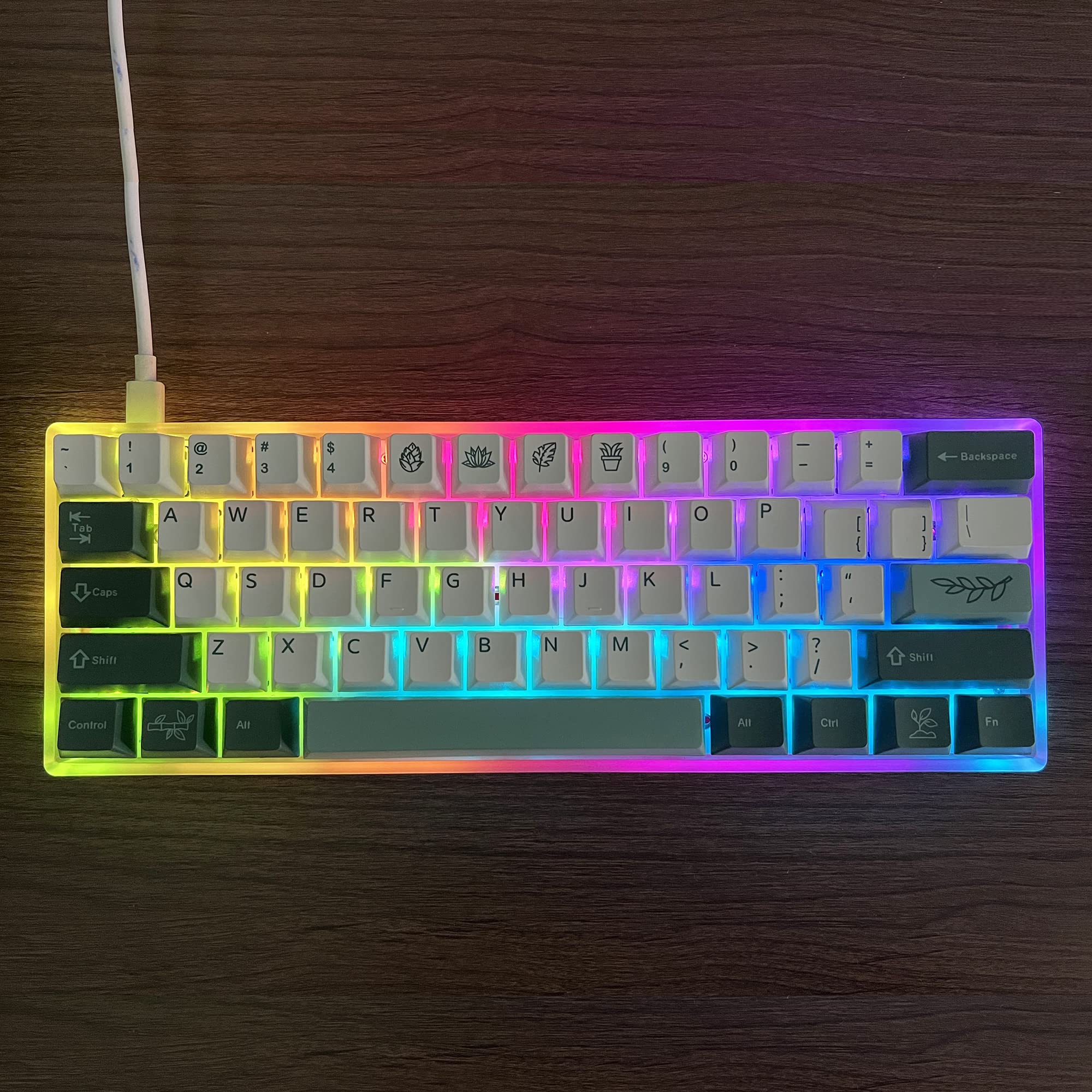 Guffercty kred PBT Keycaps 60 Percent with 6.25U Spacebar OEM Profile Double-Shot for Cherry MX Switch Mechanical Gaming Keyboard (Dolch)