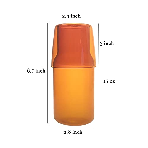 Sizikato 15 Oz Clear Glass Bedside Night Water Carafe with Tumbler Glass.