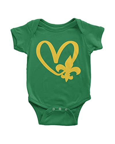 Threadrock Unisex Baby Mardi Gras Fleur De Lis Heart Infant Bodysuit - 18 Months, Kelly Green