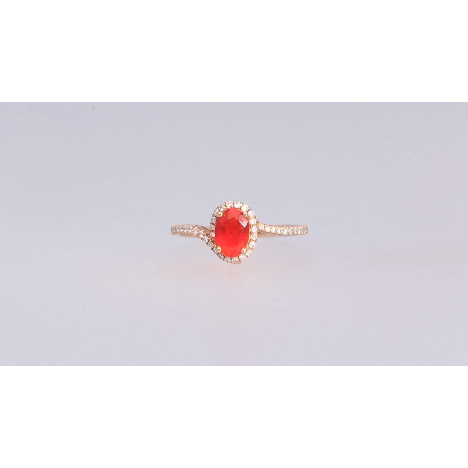 Gin and Grace 10K Rose Gold Natural Mexican Fire Opal Ring with Diamonds for women | Ethically, authentically & organically sourced (Oval-cut) shaped opal hand-crafted jewelry for her