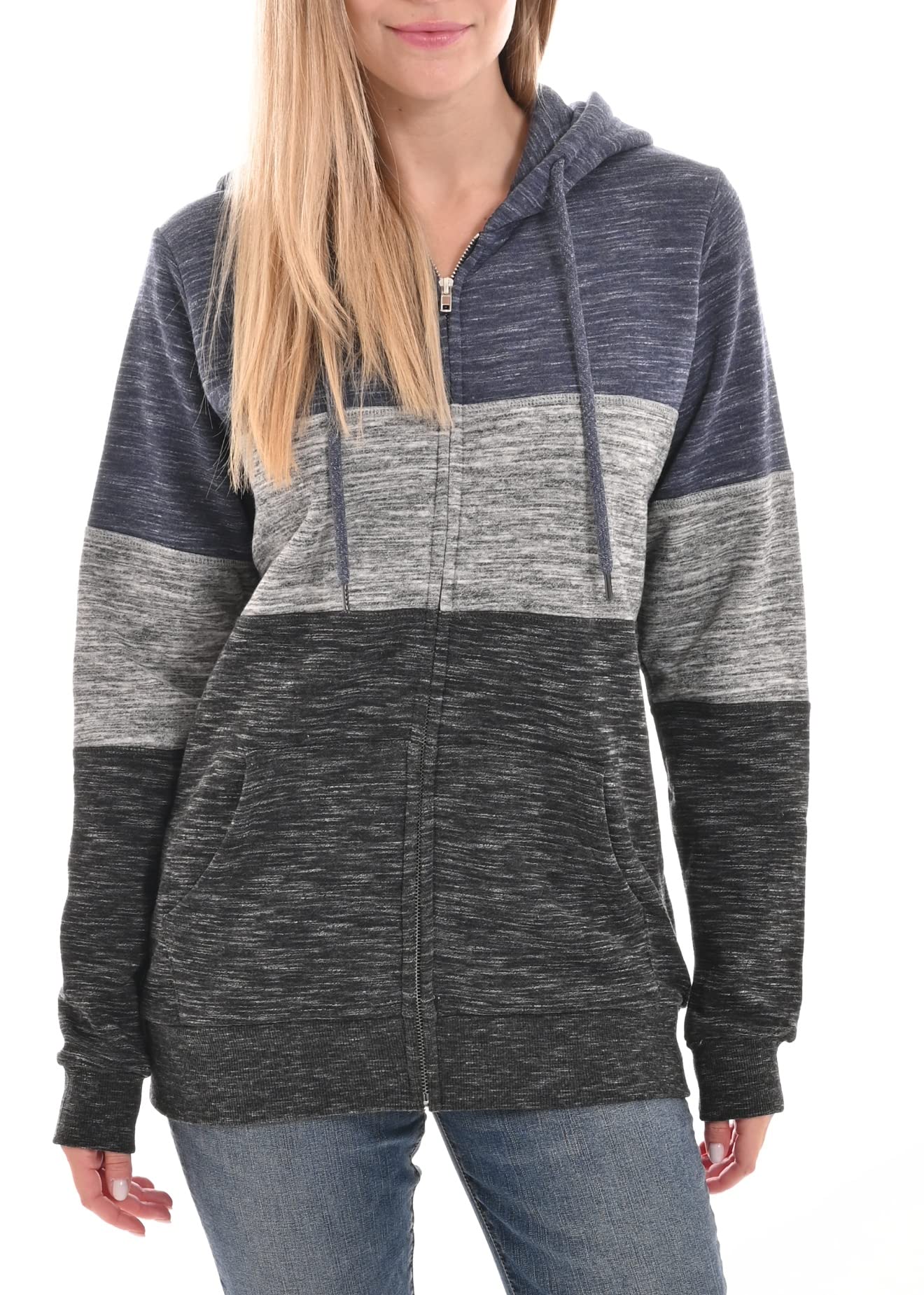 esstive Women's Ultra Soft Fleece Long Sleeve Active Cozy Lightweight Oversized Full-Zip Hooded Jacket, Marled Midnight Blue, Small