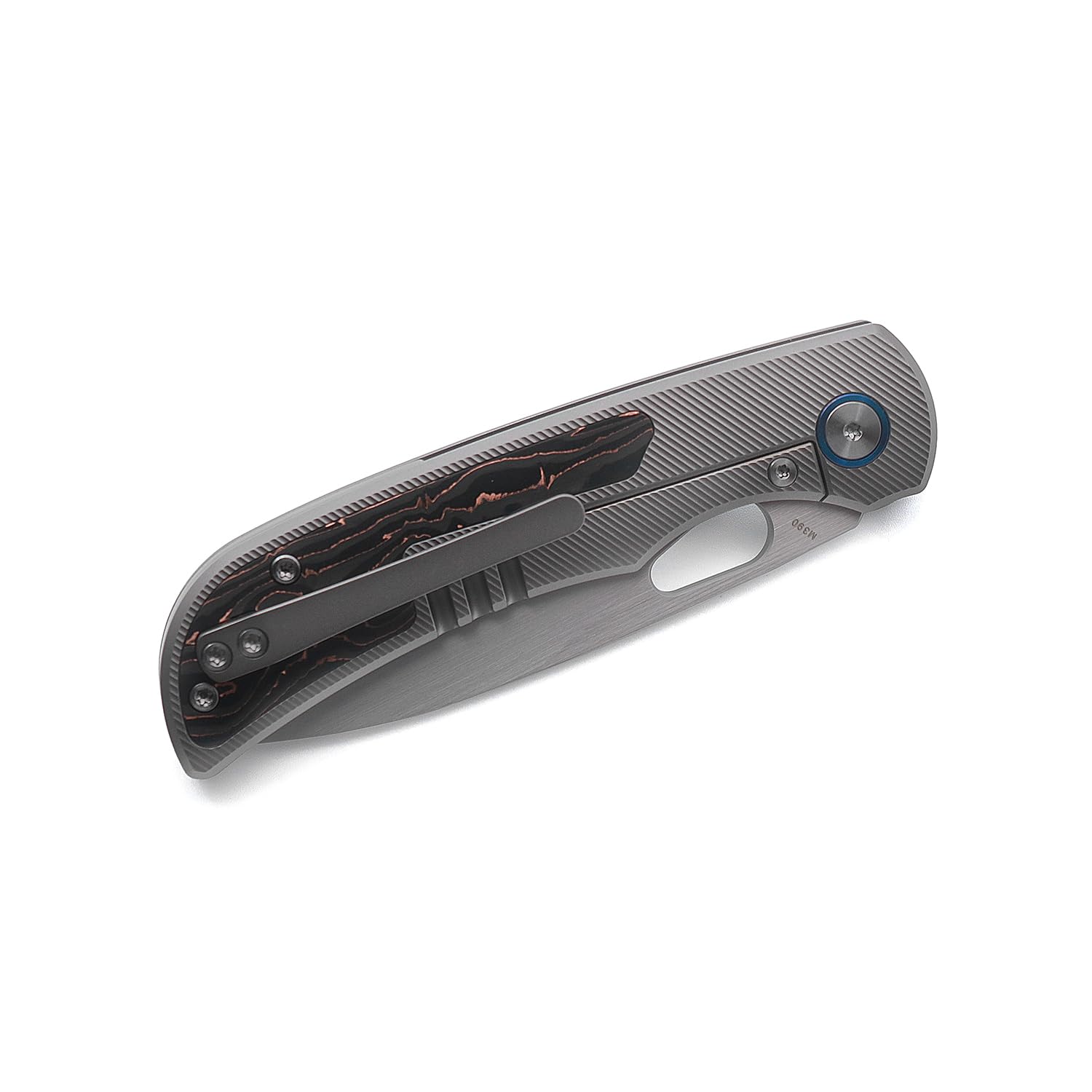 Miguron Knives M Moyarl Folding Knife 3.25" M390 Hand Ground Rubbed Satin Blade Titanium And Bronze Carbon Fiber Inlay Handle Pocket Knife MGR-621CBN