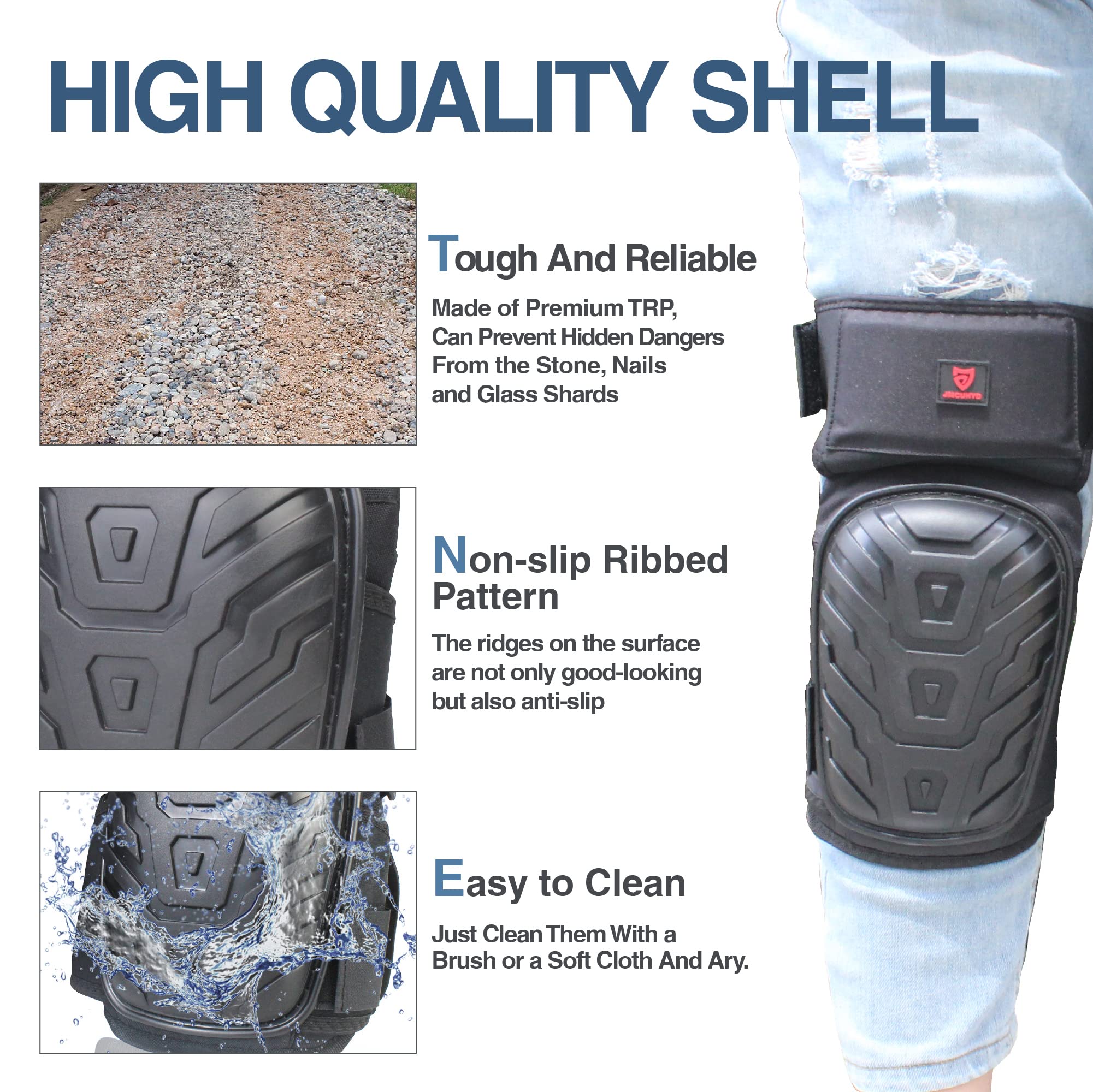 JMCUHYD Safety Knee Pads for Construction, Work, Flooring, Gardening, Cleaning – Heavy Duty Non-Slip Shell Knee Protector – Thick Foam & SBR Cushion & Adjustable Straps – Fit Men and Women…